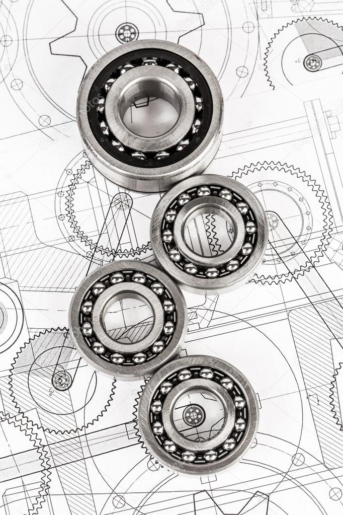 Ball bearings on technical drawing — Stock Photo © cookelma #83137094