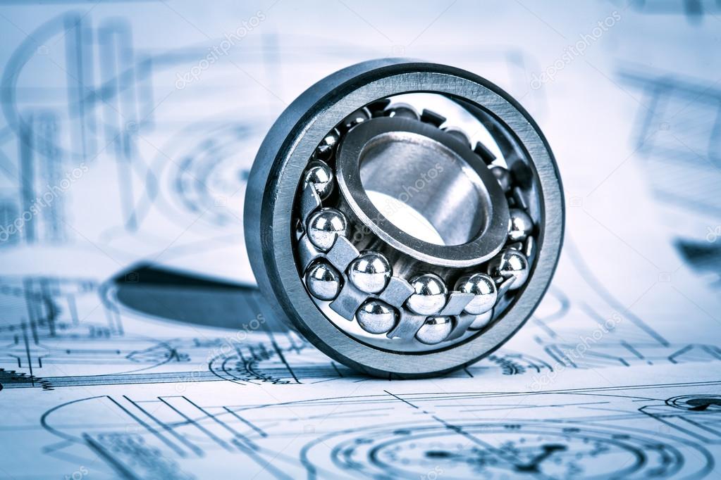 Ball bearings on technical drawing — Stock Photo © cookelma #83137130