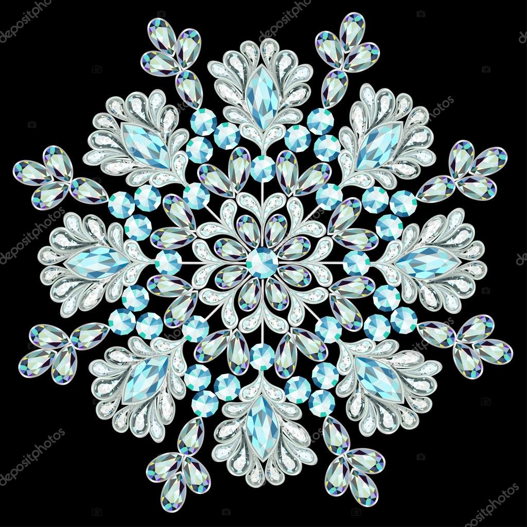 Snowflake made of precious stones on black background Stock Vector ...