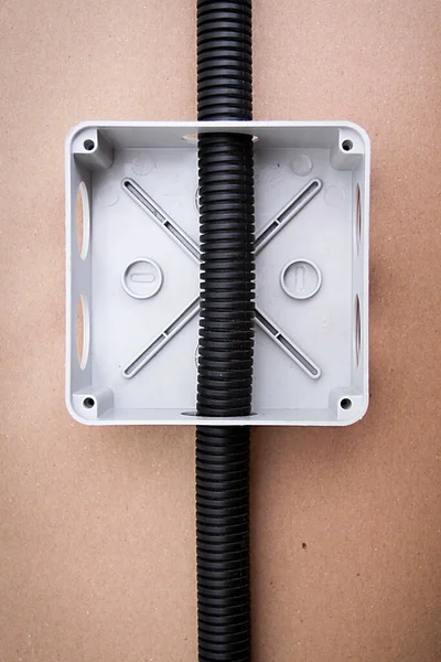 White Plastic Electrical Junction Box Black Braided Wires Stock Photo ...