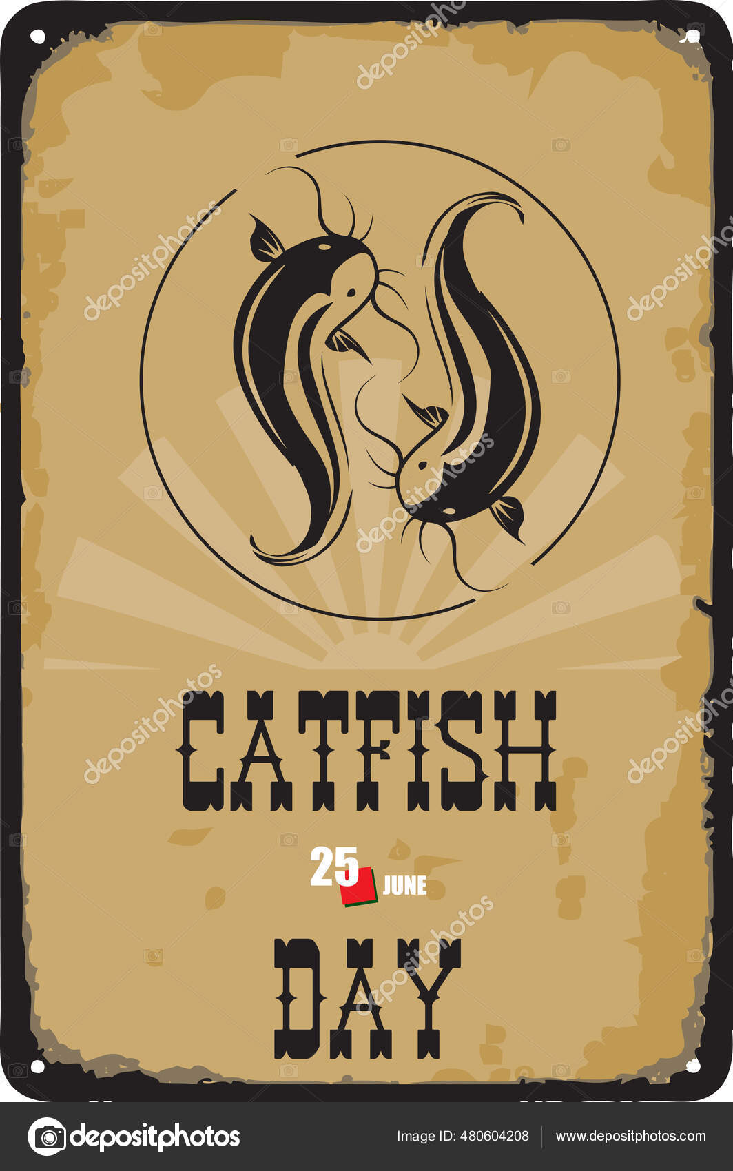 Old Vintage Sign Date Catfish Day Vector Illustration Holiday Event ...