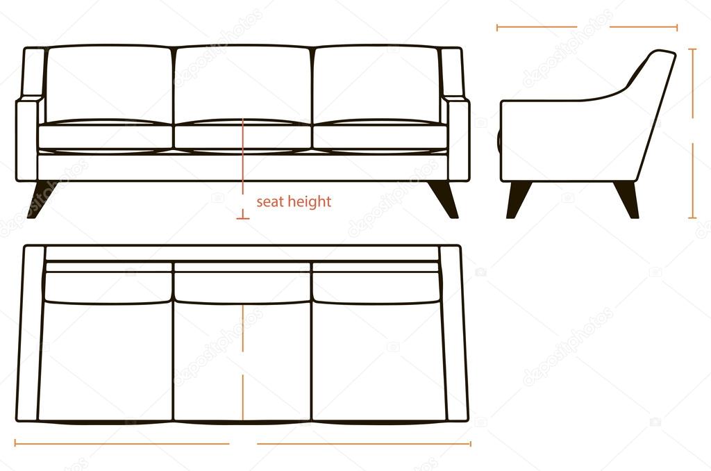Sofa Drawing With Dimensions | Baci Living Room