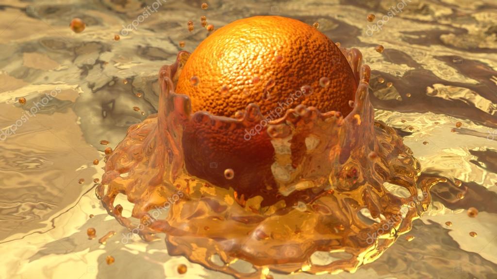 Orange falling in juice — Stock Photo © SergeiD #66050707