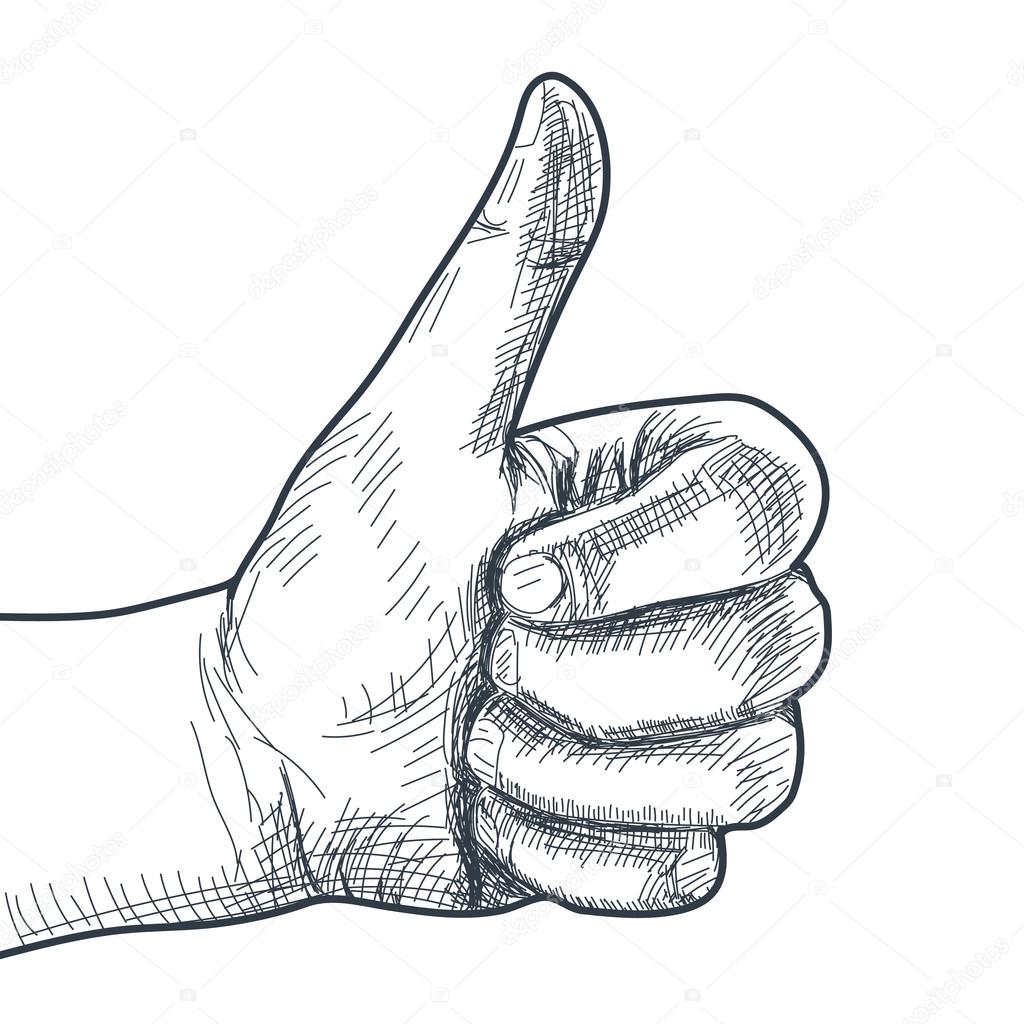 Hand getekende hand met duim omhoog — Stockvector © blotty #107060722