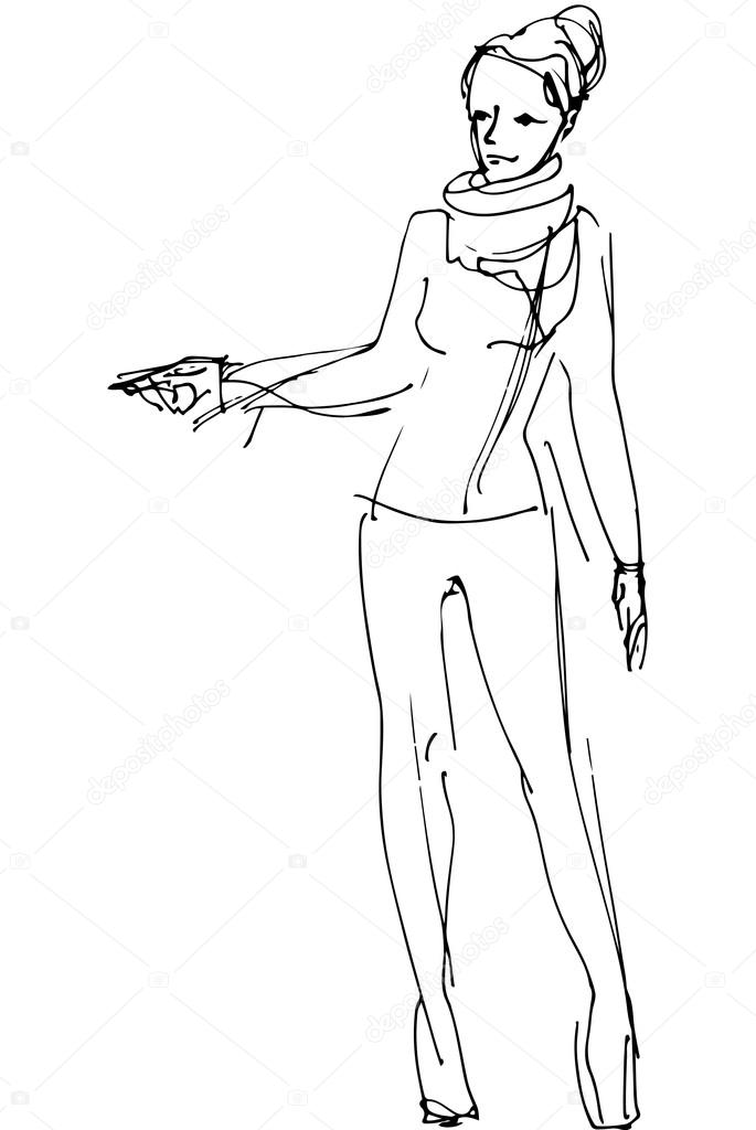 Vector sketch of a woman is pointing direction Stock Vector Image by ...