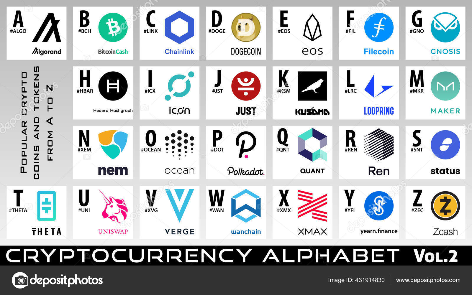 Cryptocurrency Alphabet Vol Set Crypto Coins Tokens Logos Vector ...