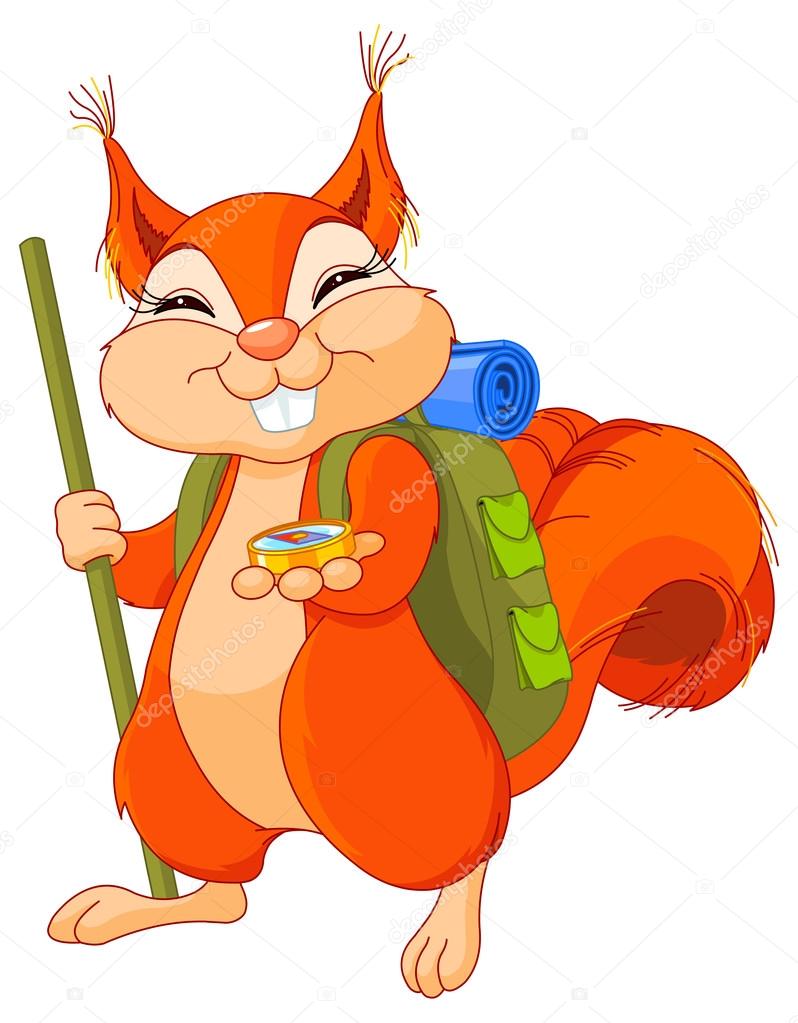 Cute squirrel walks to camping — Stock Vector © Dazdraperma #56232211