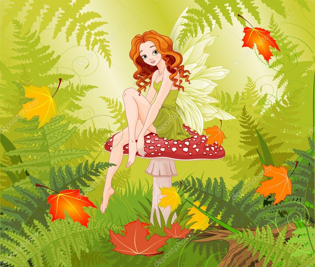 Mignonne fée sur champignon Vecteur par ©Dazdraperma 90617012