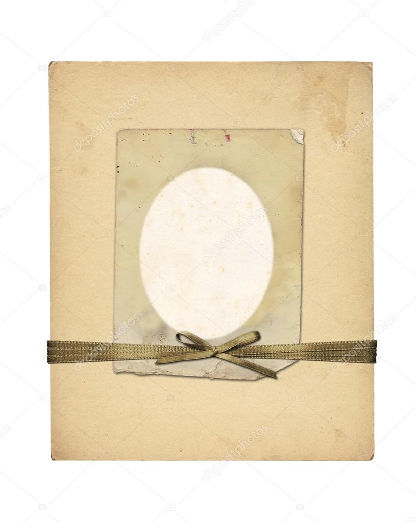 Set of old archival papers and vintage postcard isolated on whit ...