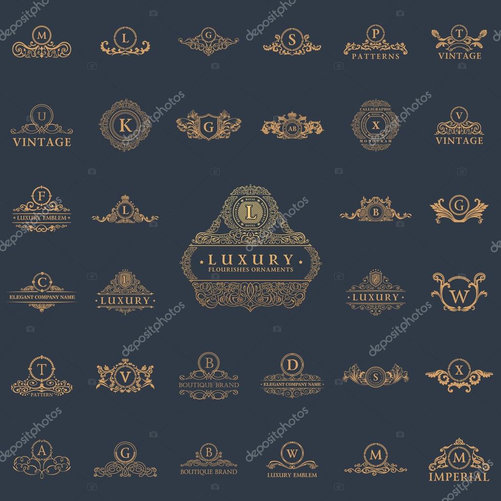 Logotipos vintage de lujo. Emblemas y elementos caligráficos 2024