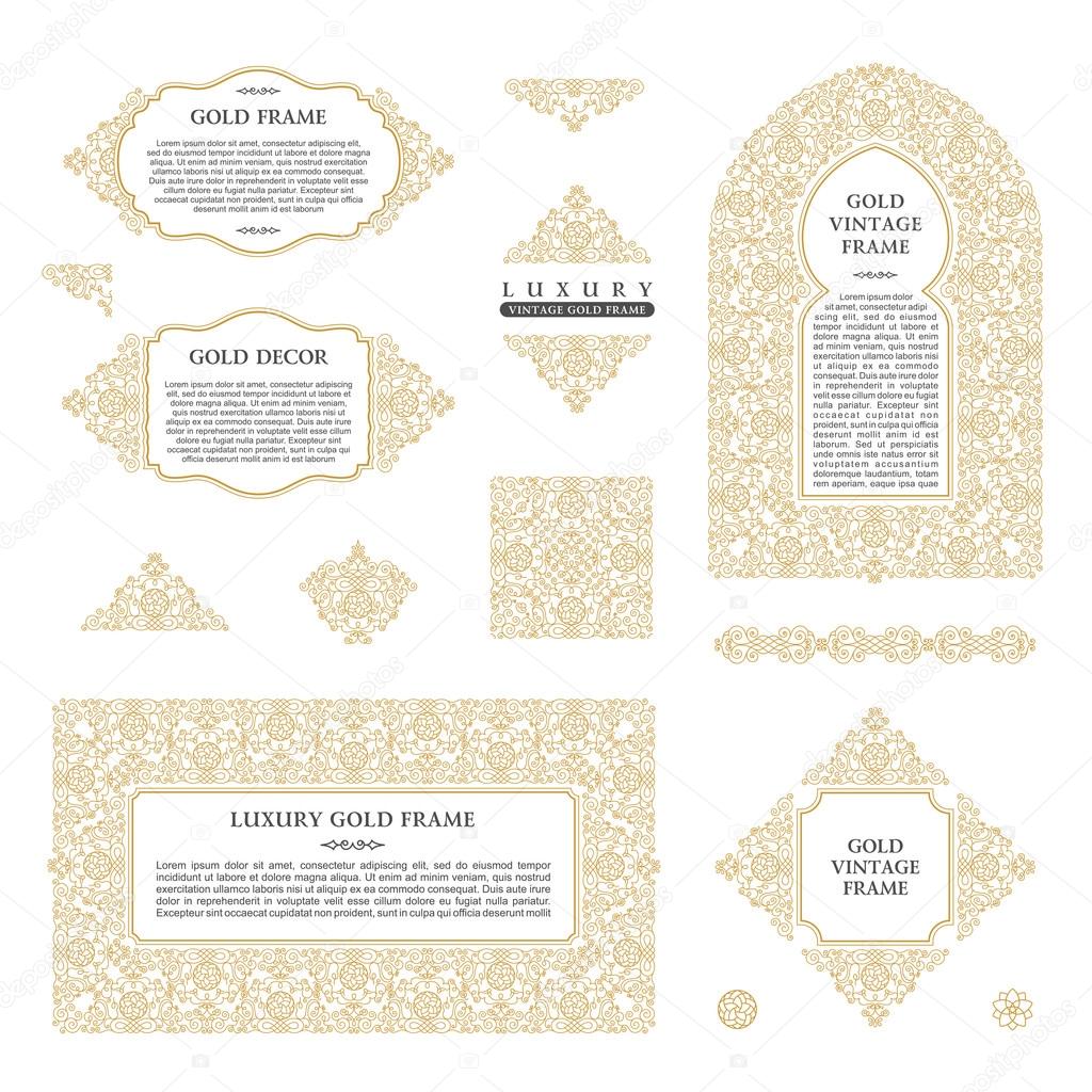 Arabic vector set of frames lines art design templates. Muslim gold ...