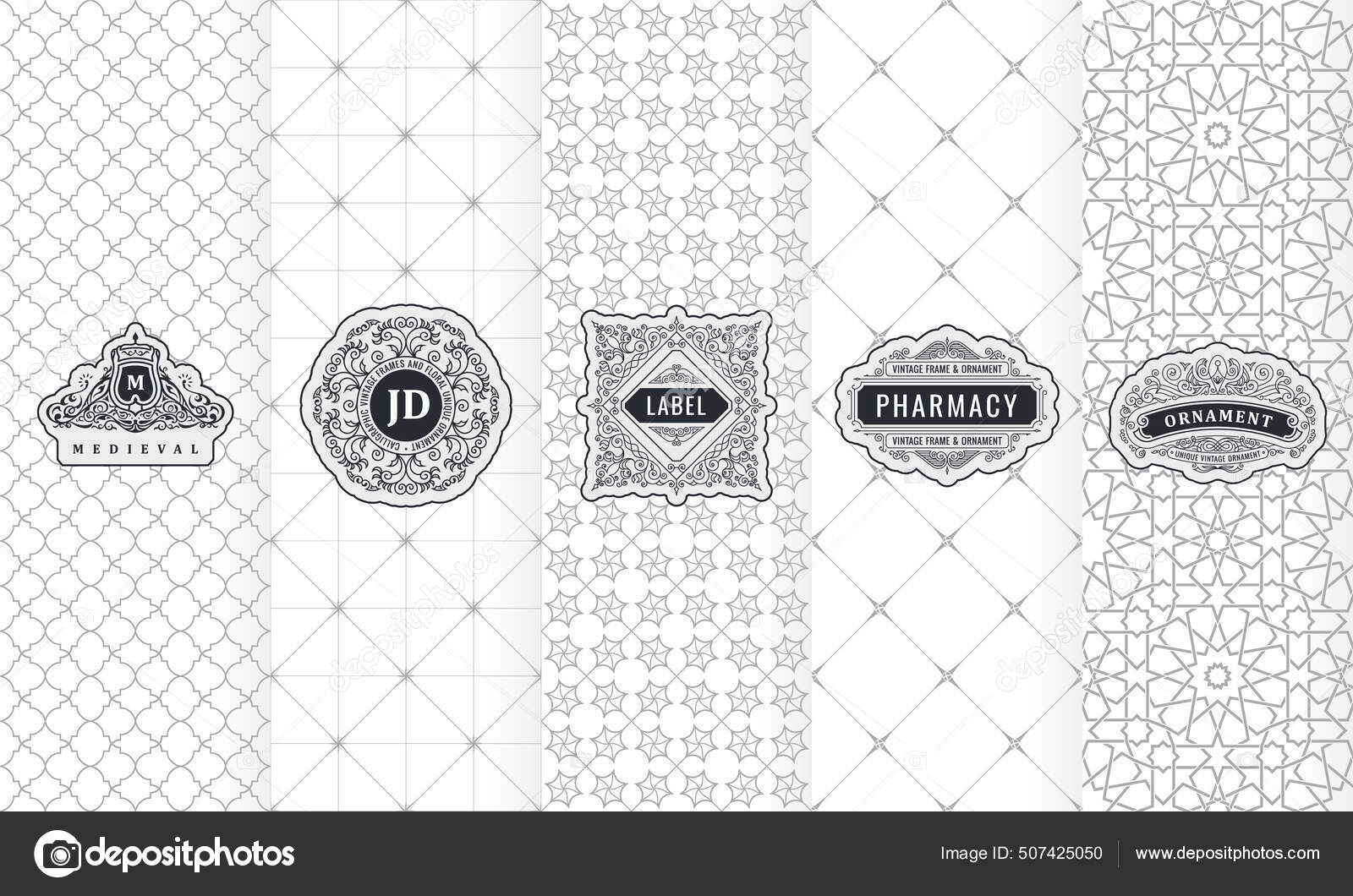 Conjunto de etiquetas de diseño logotipo y embalaje del marco Vector de ...