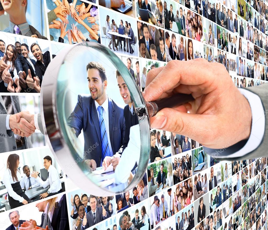 Human resource concept, magnifying glass searching people — Stock Photo ...