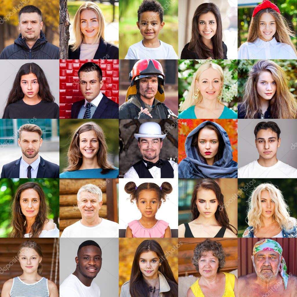 Collage de gente hermosa y feliz de diferentes edades y nacionalidades 2024