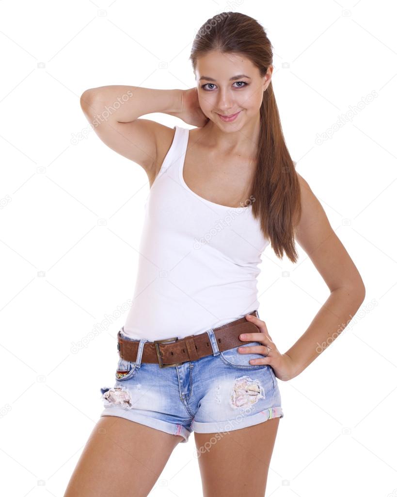Beautiful cheerful teen girl in blue jean shorts ⬇ Stock Photo, Image ... Beautiful cheerful teen girl in blue jean shorts ⬇ Stock Photo, Image ...