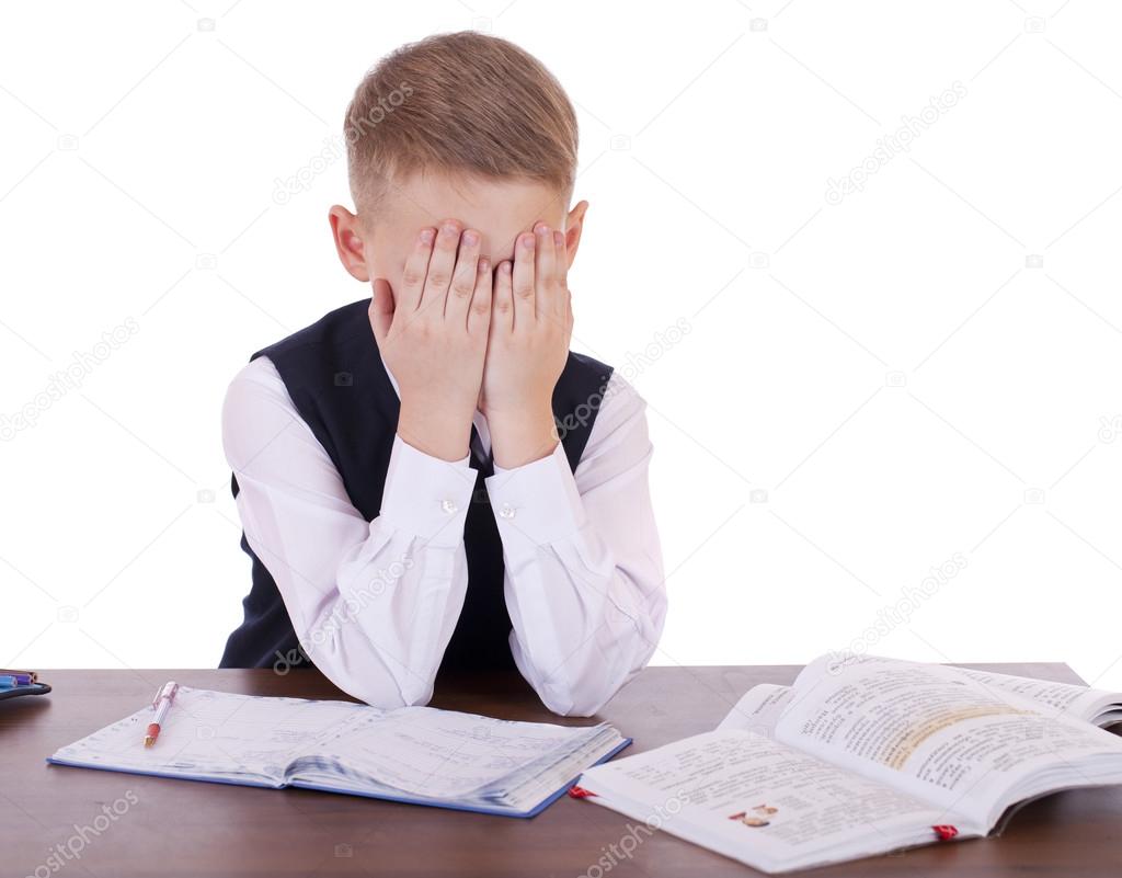 The ten-year high school student sitting at a desk — Stock Photo ...