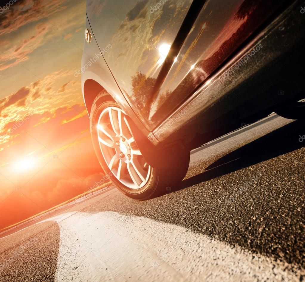 Car driving on a motorway at high speeds, overtaking other cars — Stock ...