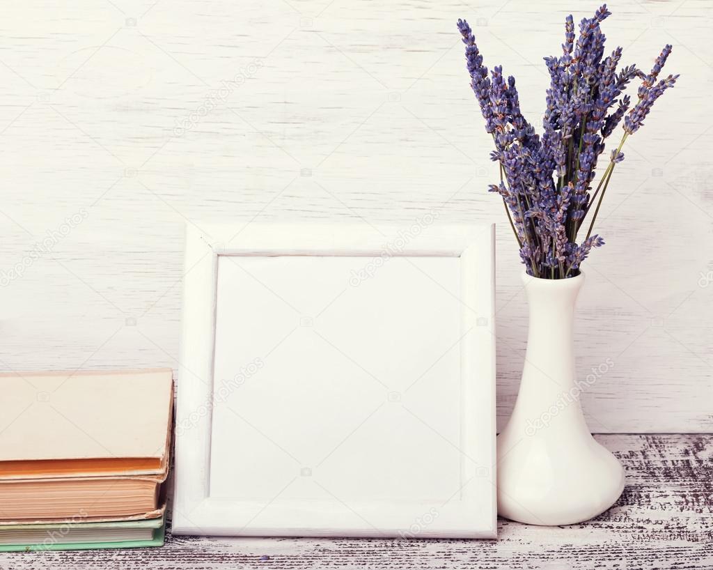 White empty frame with place for text and lavender flowers. — Stock ...