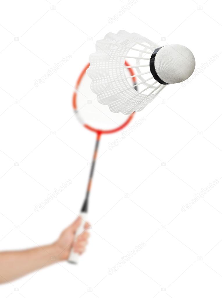 Hand with badminton racket and shuttlecock Stock Photo by ©Violin 103879602