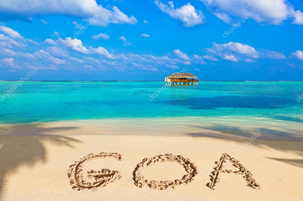 Word Goa on beach Stock Photo by ©Violin 84330062