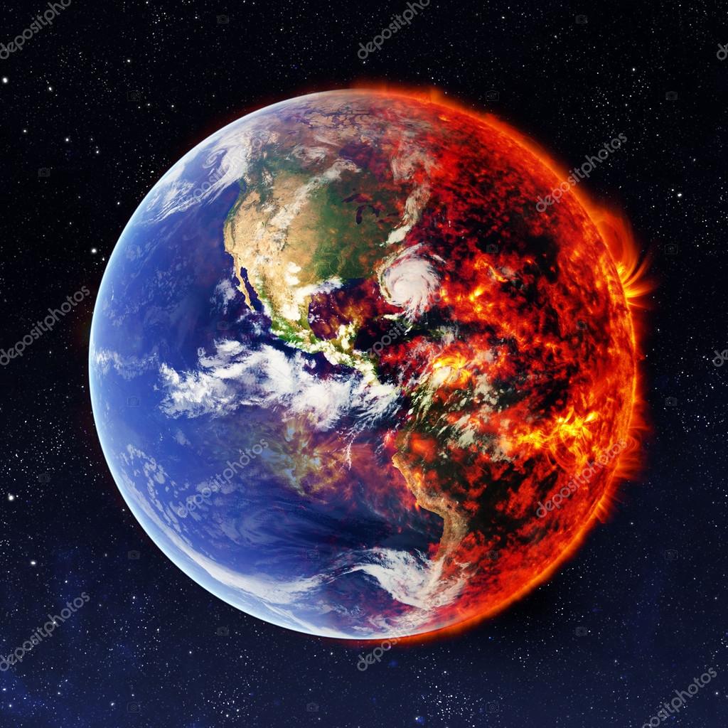 Earth in space and one part is burning Stock Photo by ©Olegkalina 99332690