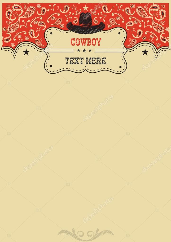 Western background with cowboy hat and board for text.Vector cow Stock ...