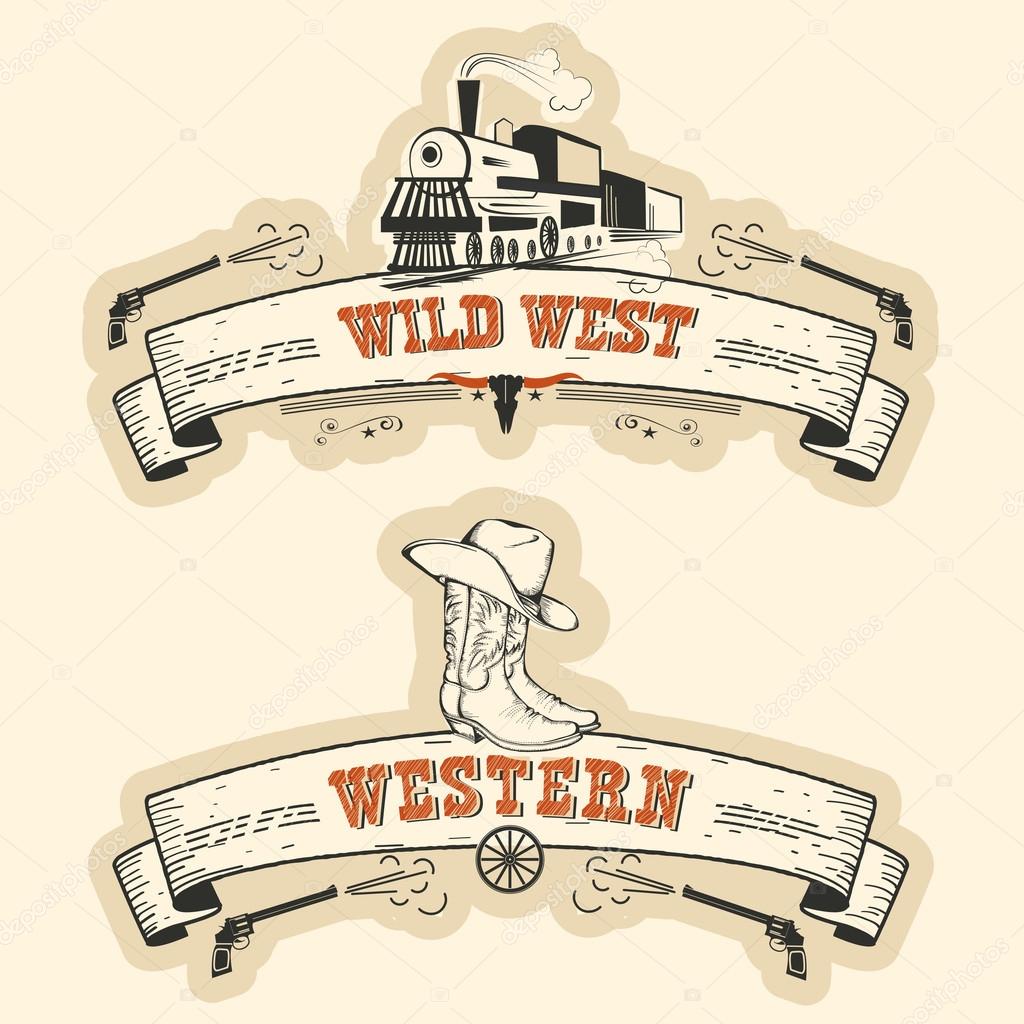 Vintage western and wild west labels isolated Stock Vector Image by ...