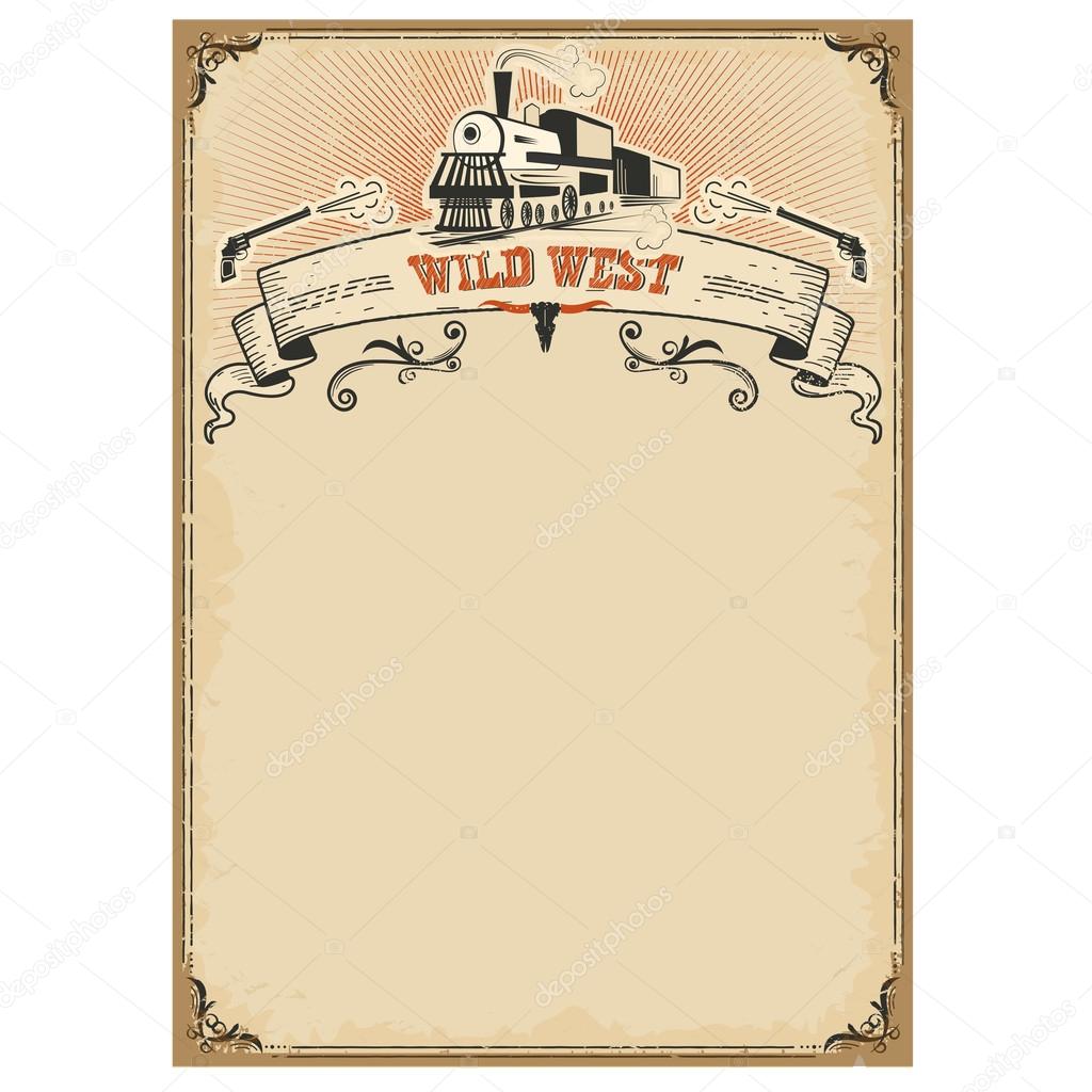 American western background with old locomotive and scroll Stock Vector ...
