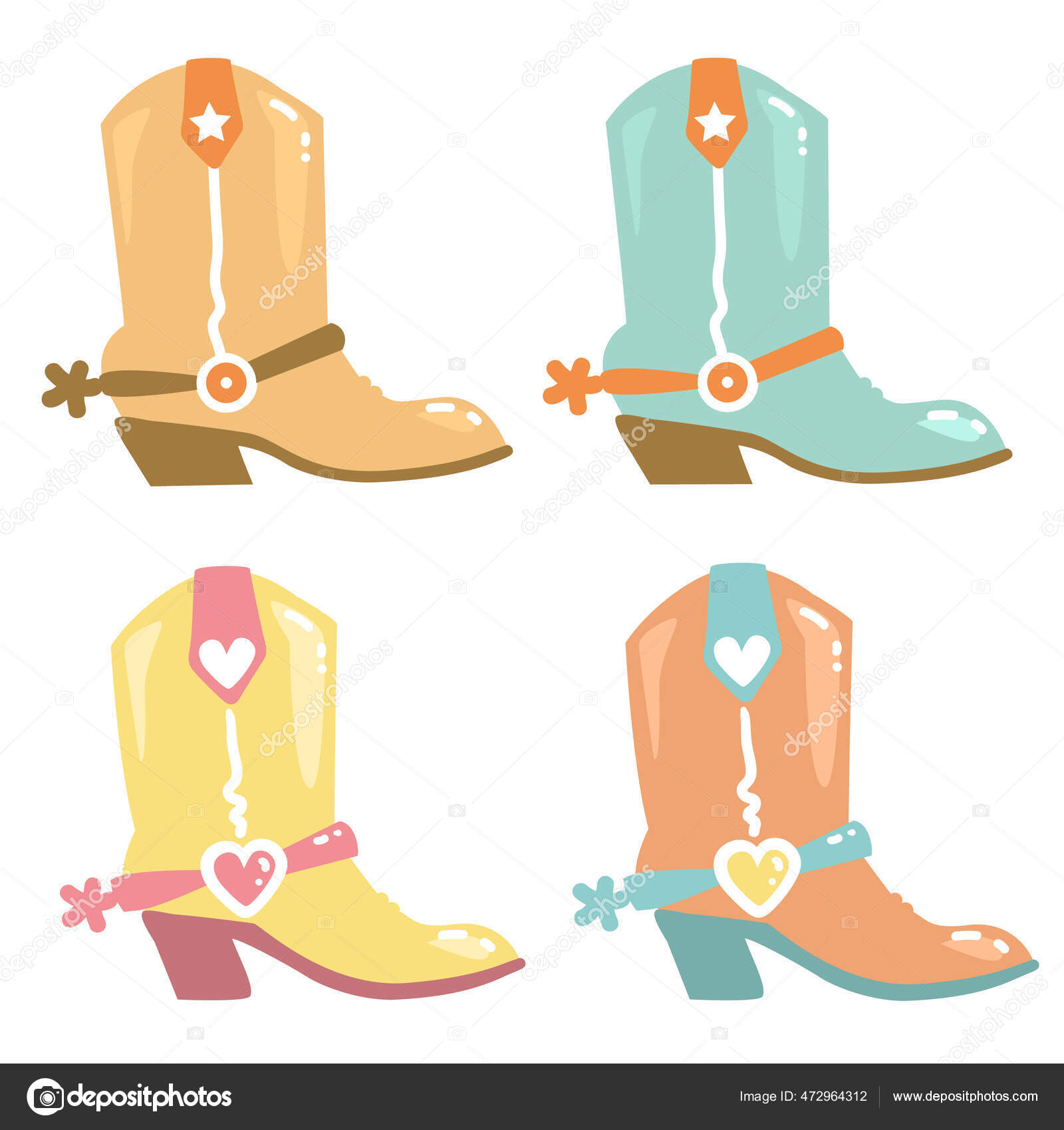 Botas Vaquero Aisladas Blanco Conjunto Vectorial Botas Vaqueras Del ...