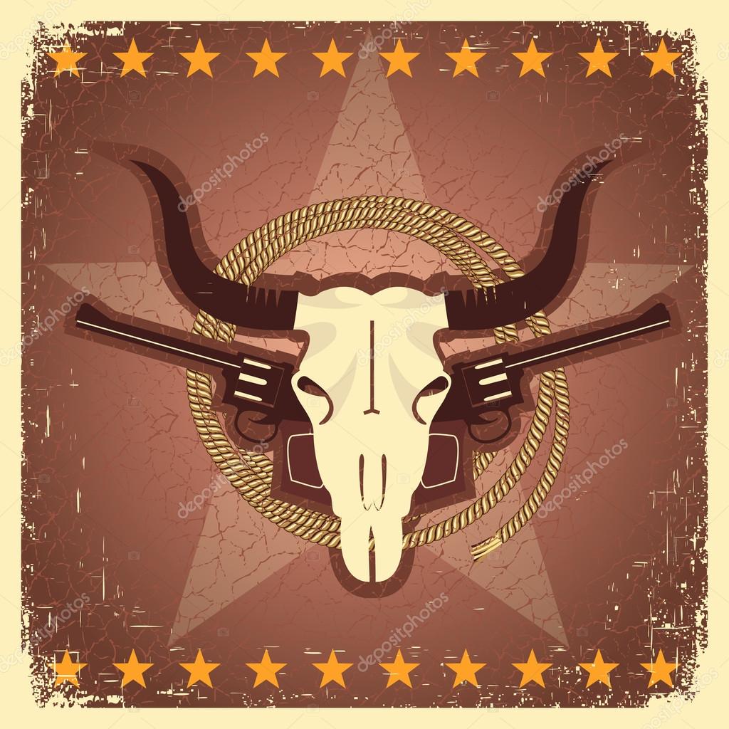 WEstern postcard with bull skull and guns — Stock Vector © GeraKTV ...