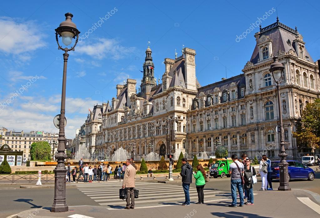 PARIS - AUGUST 18: The Hotel de Ville on August 18, 2014 in Paris. This ...