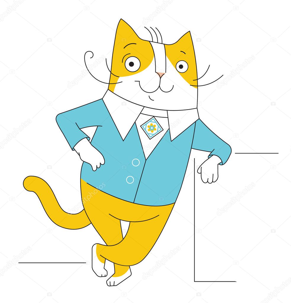 Personaje respetable gato lindo en un traje. Ilustración vectorial ...