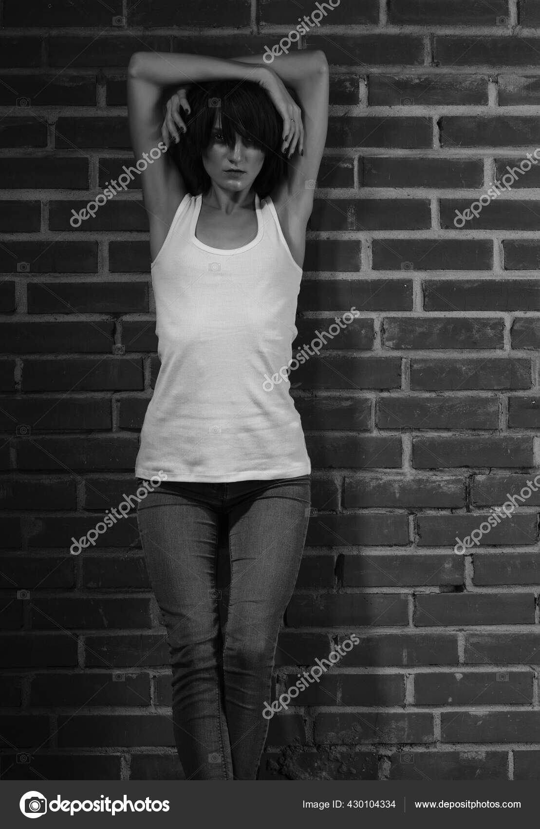 Androgyny Female Model Heroin Chic Style Brick Wall Old Style Stock ...