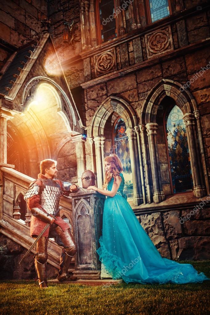 Medieval knight is talking with his beloved lady — Stock Photo © bigdan ...