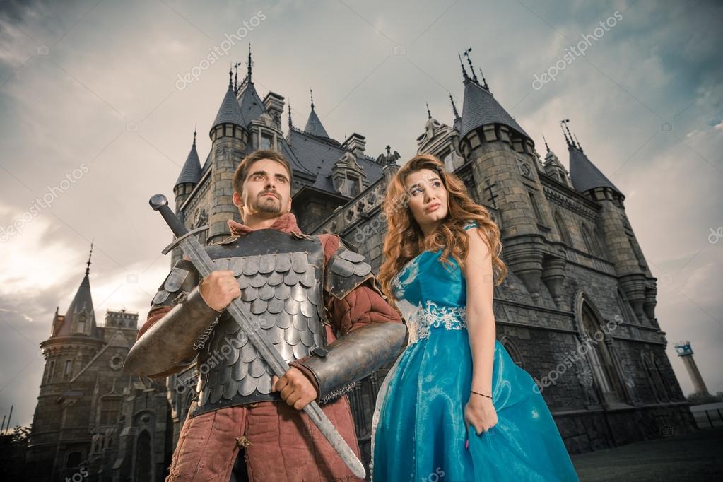 Beautiful princess with her brave knight. Stock Photo by ©bigdan 98552990