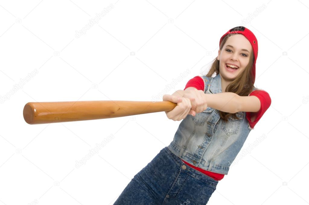 Pretty girl holding baseball bat isolated on white Stock Photo by ...