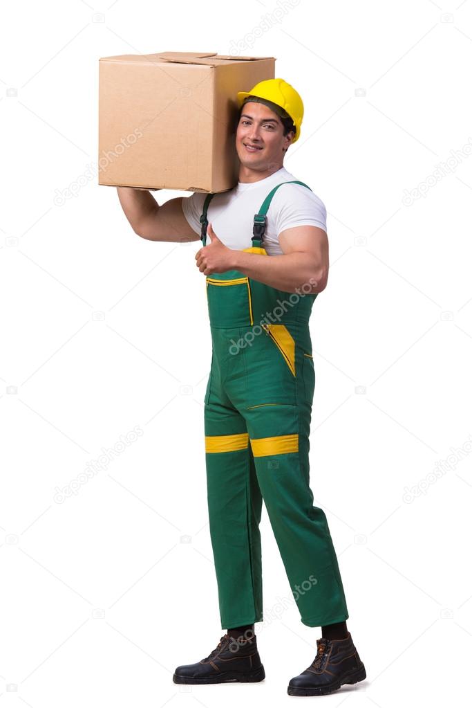 Man moving boxes isolated on the white background — Stock Photo © Elnur ...