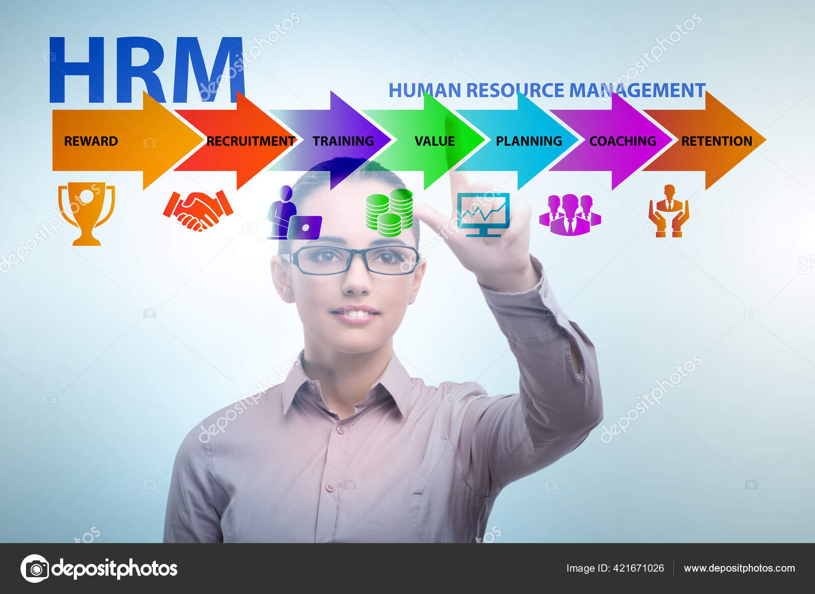HRM - Human resource management concept with businesswoman Stock Photo ...
