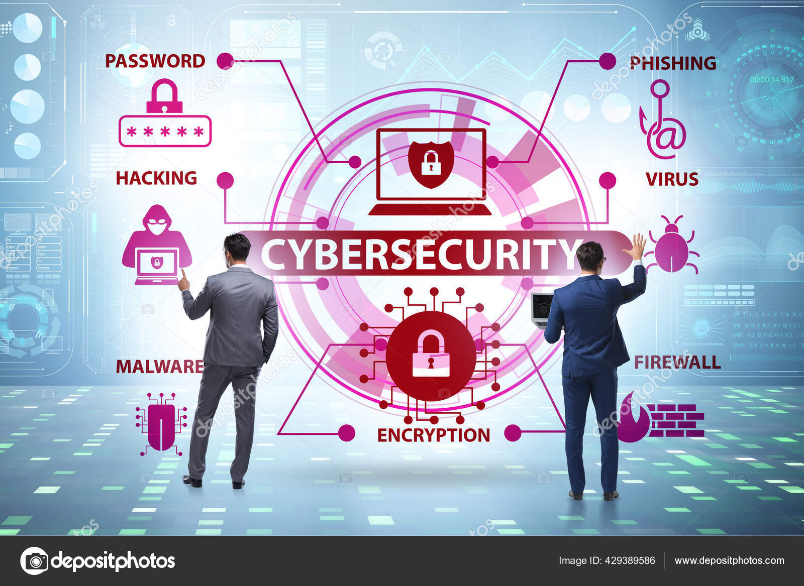 Cybersecurity concept with key elements — Stock Photo © Elnur_ #429389586