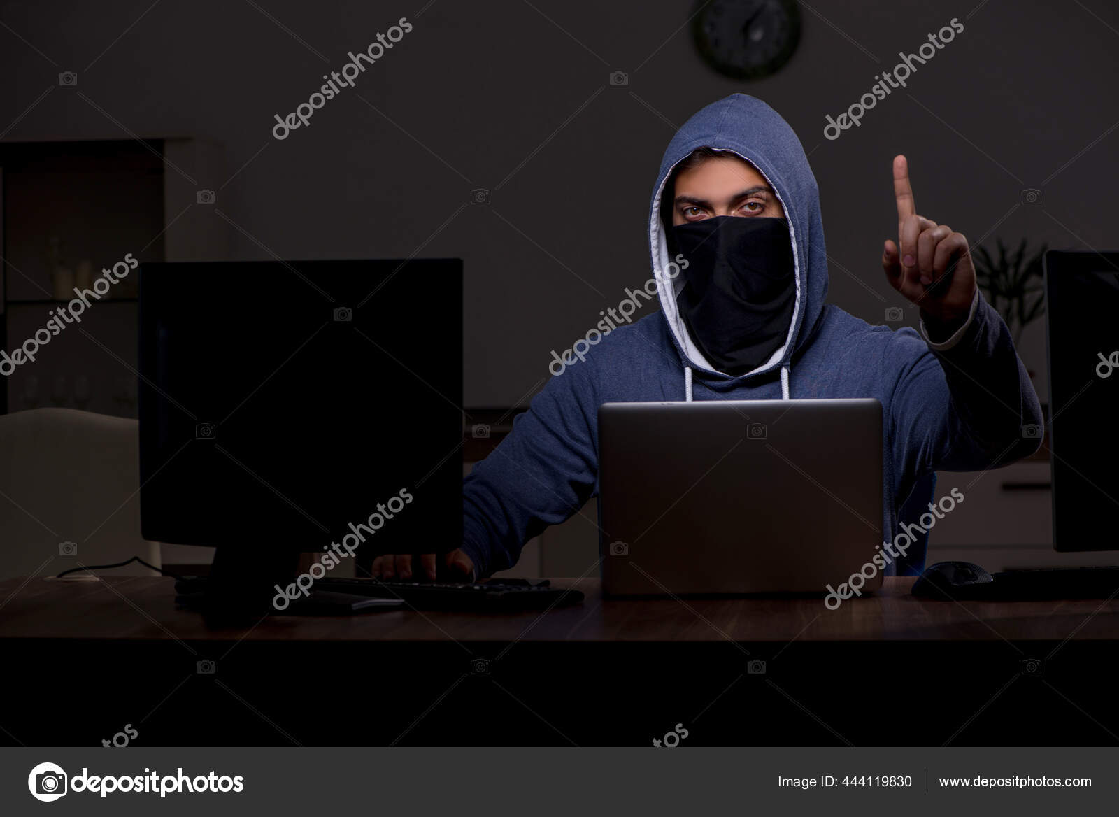 Male hacker hacking security firewall late in office — Stock Photo ...