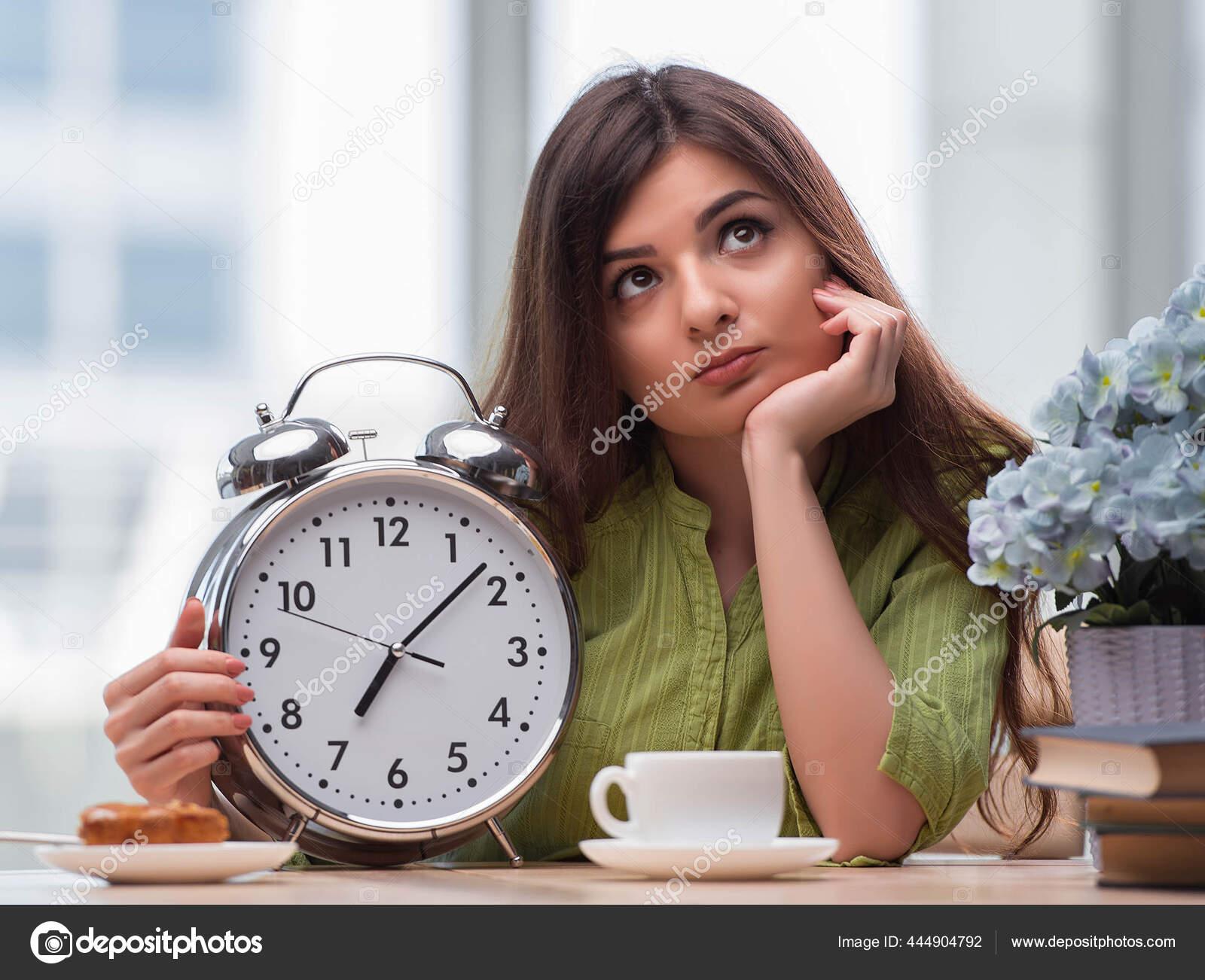 Student with gian alarm clock preparing for exams — Stock Photo © Elnur ...