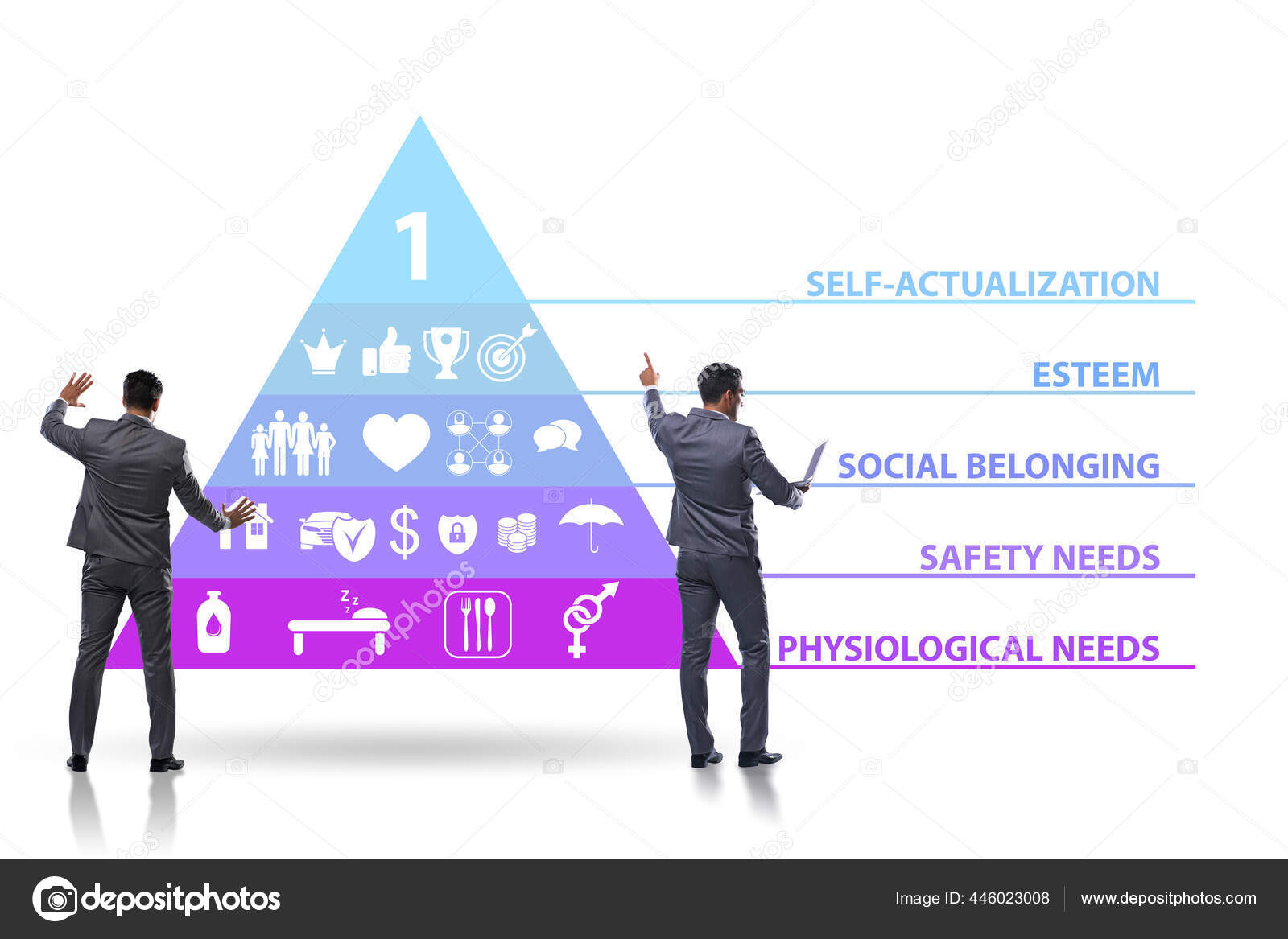 Concepto de jerarquía Maslow de necesidades con empresario Ilustración ...