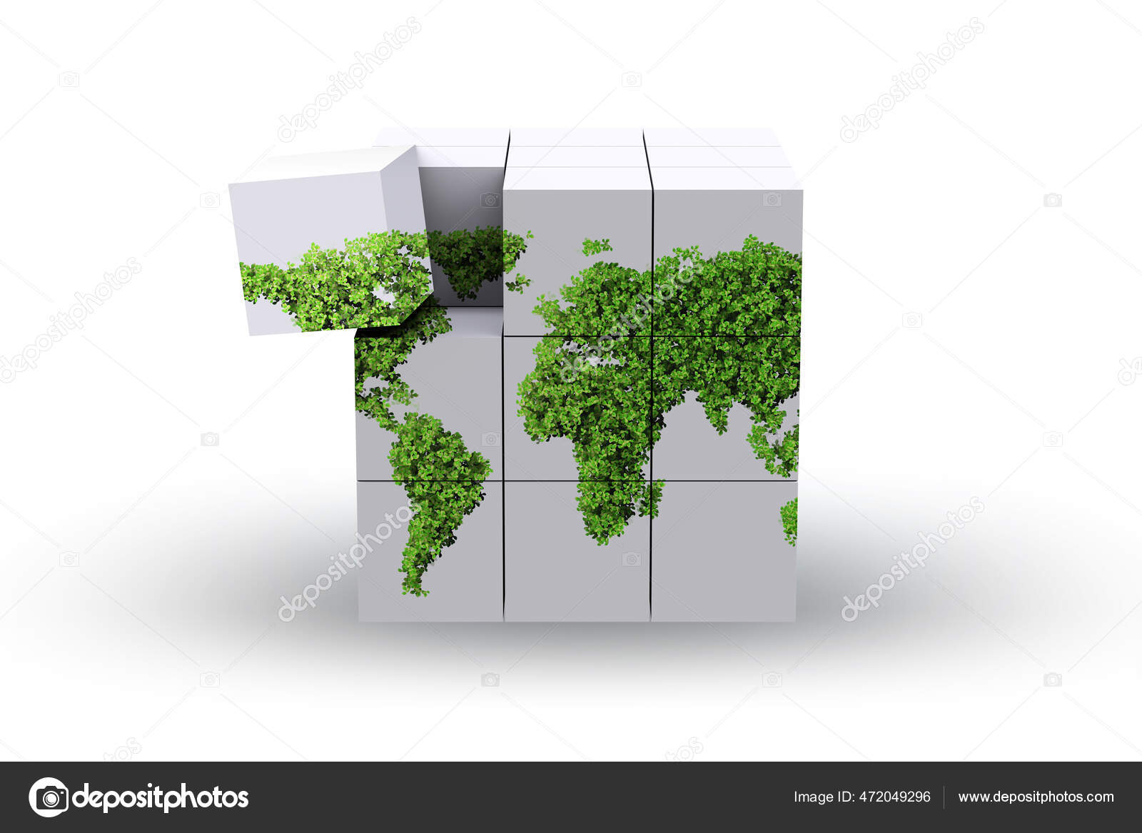 World map on the cube in green environment concept - 3d renderin Stock ...