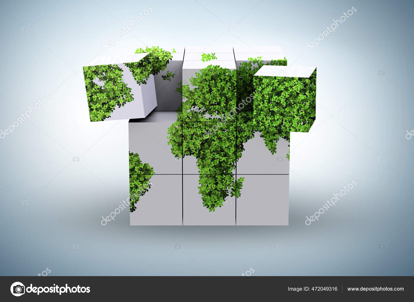 World map on the cube in green environment concept - 3d renderin Stock ...