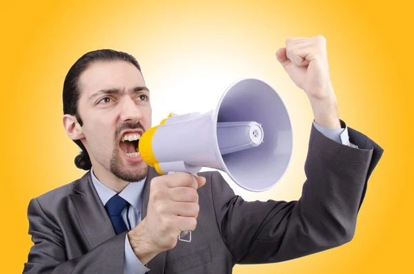 Man shouting and yelling with loudspeaker - Stock Image - Everypixel