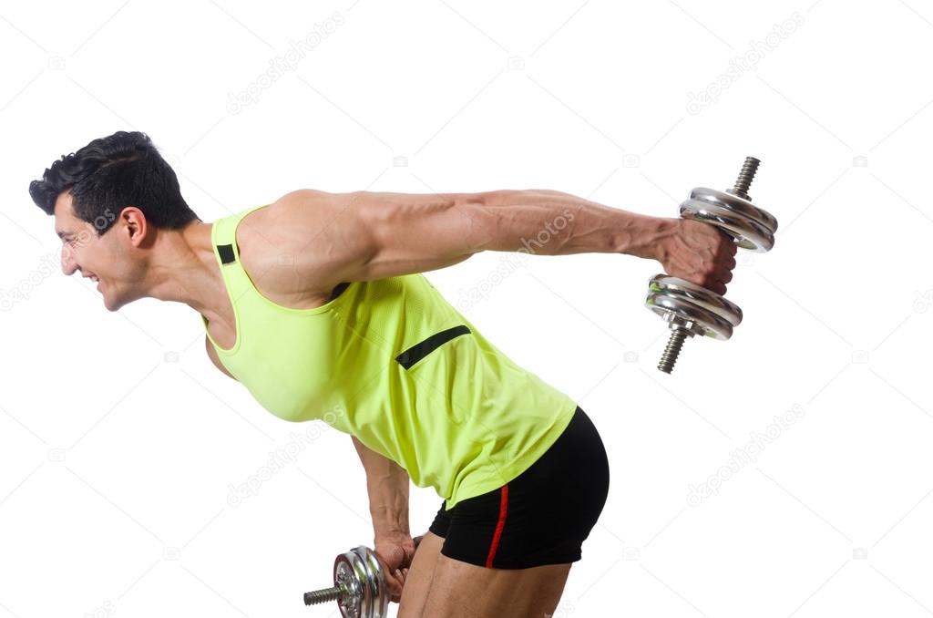Muscular ripped bodybuilder with dumbbells — Stock Photo © Elnur_ #83053268