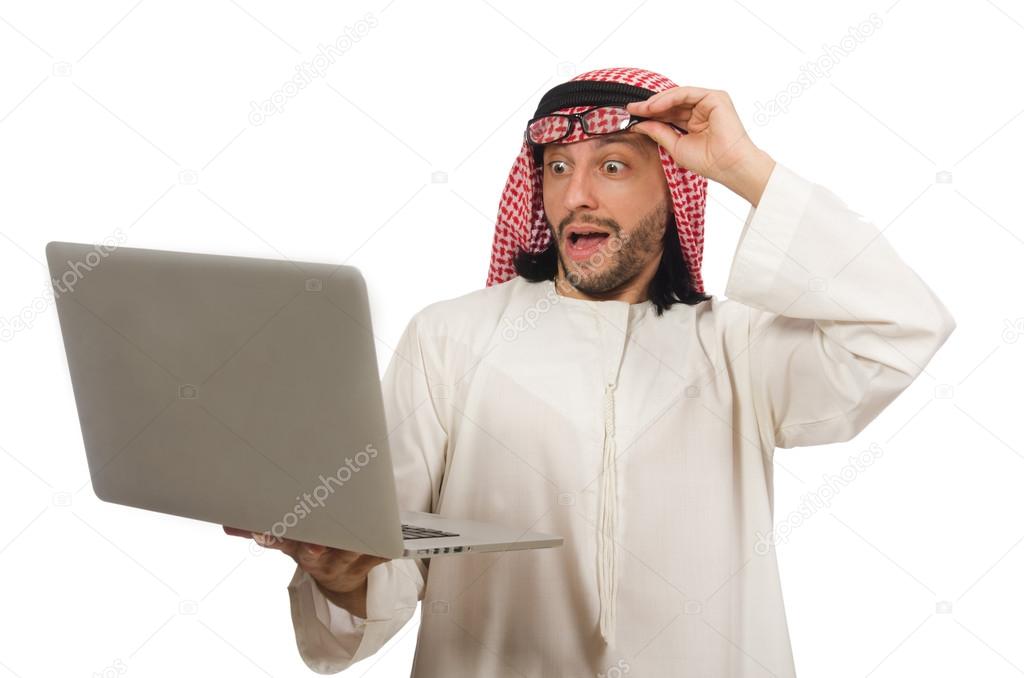 Arab man with laptop isolated on white — Stock Photo © Elnur_ #87525580