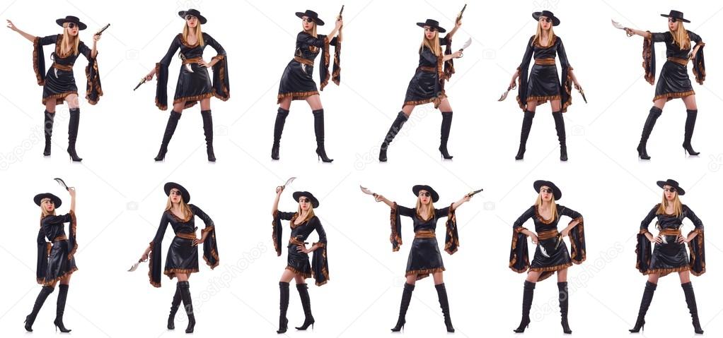 Woman pirate in various poses on white — Stock Photo © Elnur_ #99460242