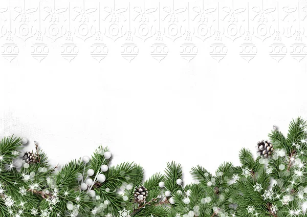 Merry Christmas edge of the branches of Christmas tree with decorations ...