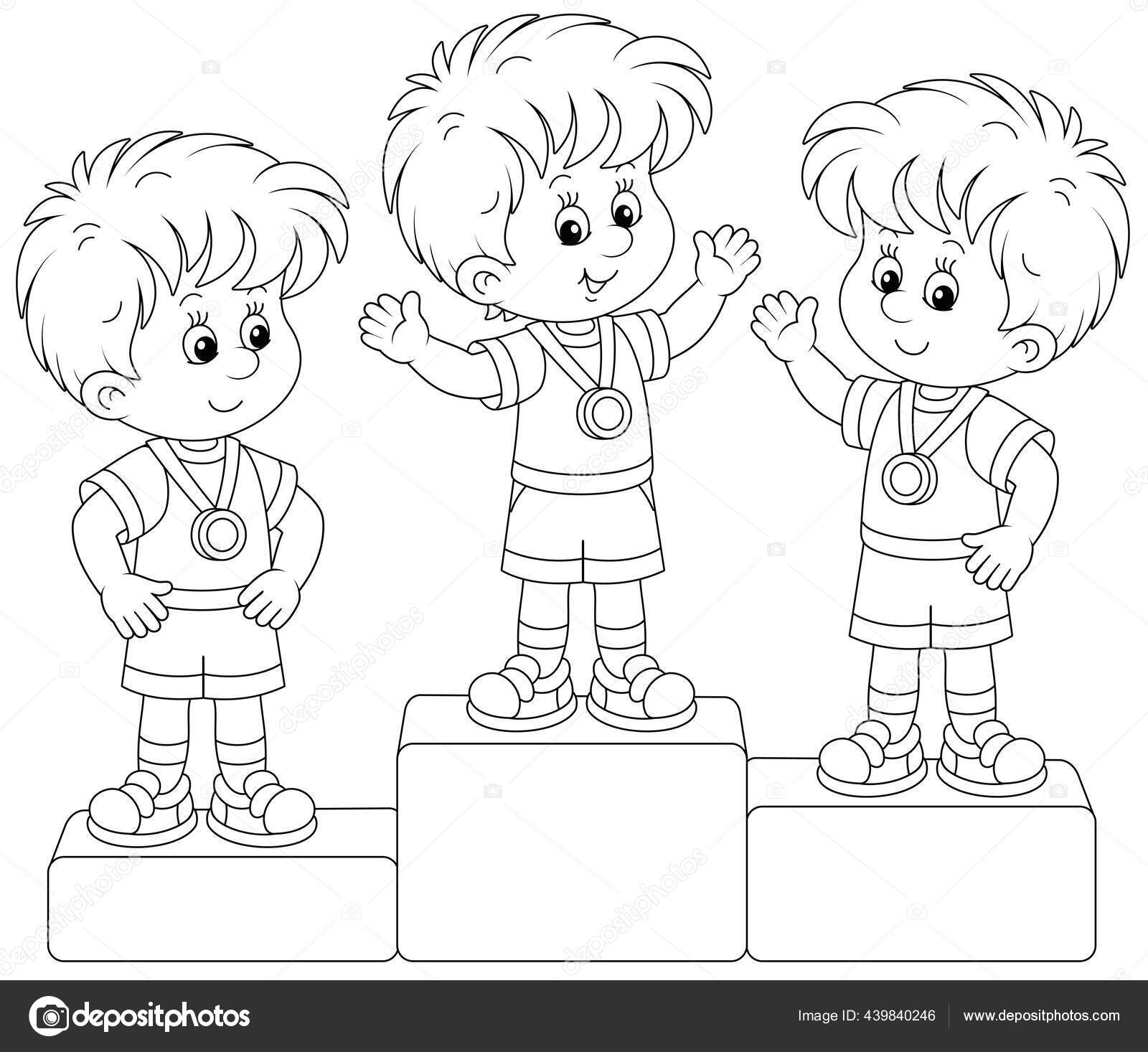 Happy Little Kids Winners Medals Standing Podium School Competitions ...